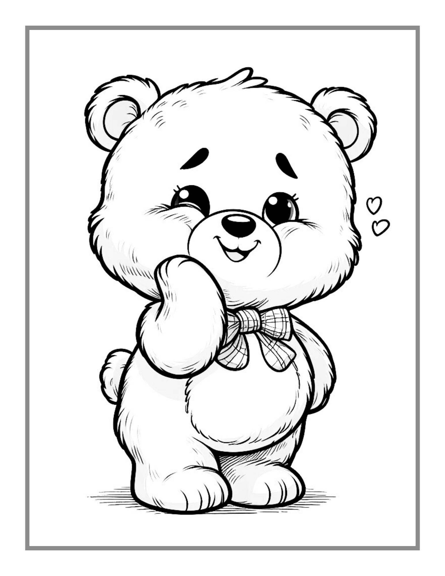 50 Pages Cute Teddy Bear Coloring Book Gift for Adults Kids Men Women ...