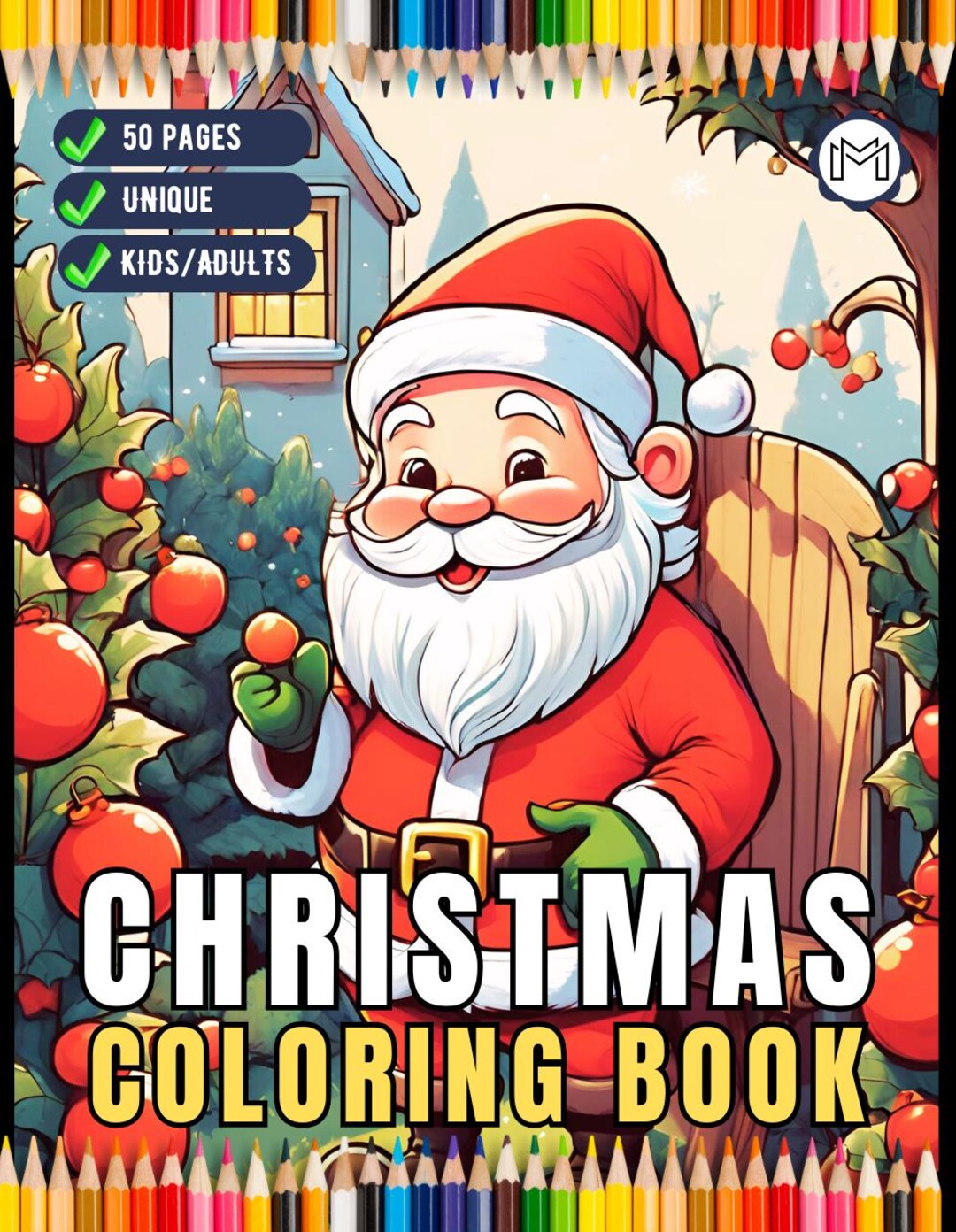 50 Pages Christmas Coloring Book Gift for Adults Men Women Kids Boys ...