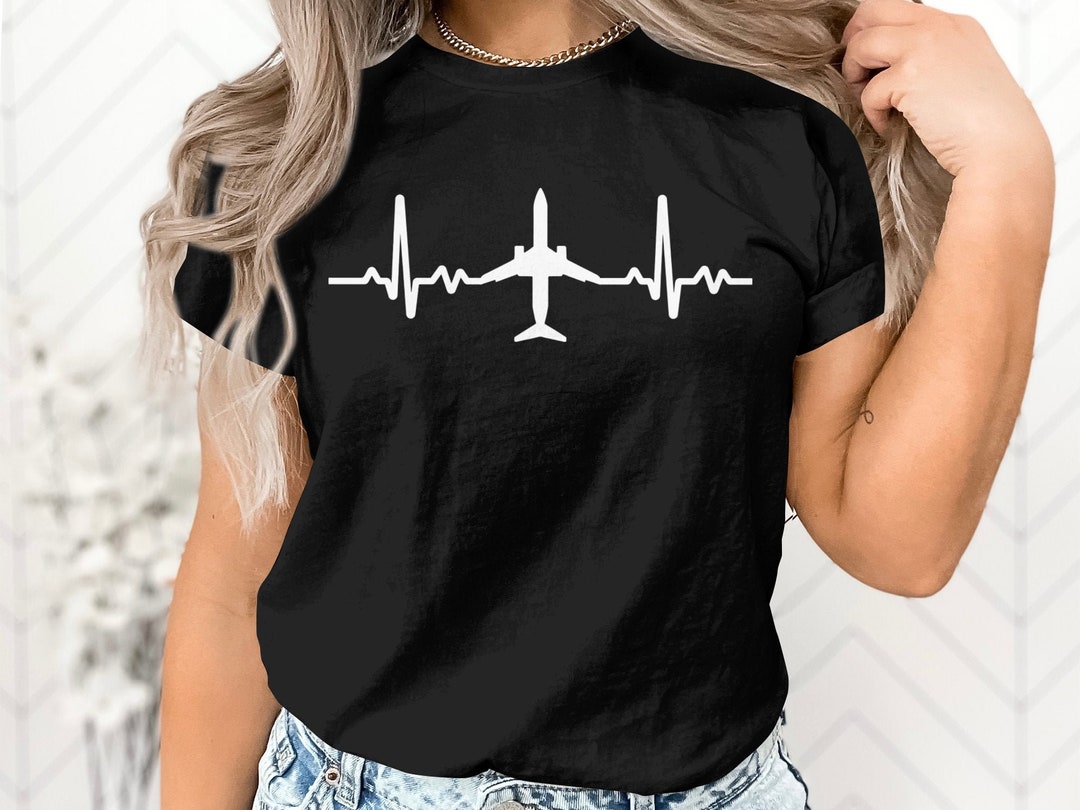 Airplane Airliner Plane Pilot Heartbeat Design Aviation Gift T-shirt ...