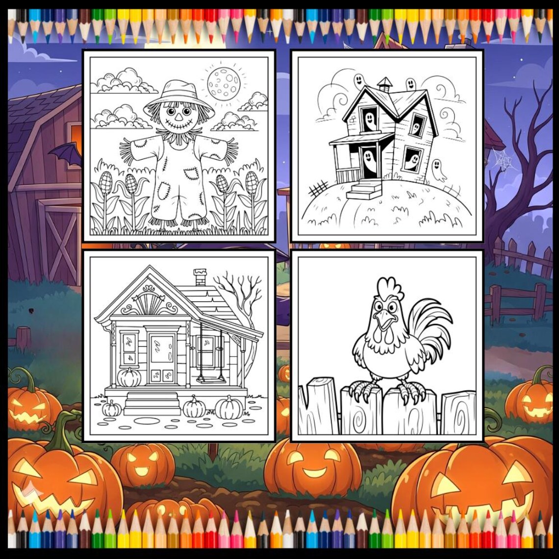 Cute Spooky Farm Halloween Coloring Book for Adults Kids Boys Girls ...