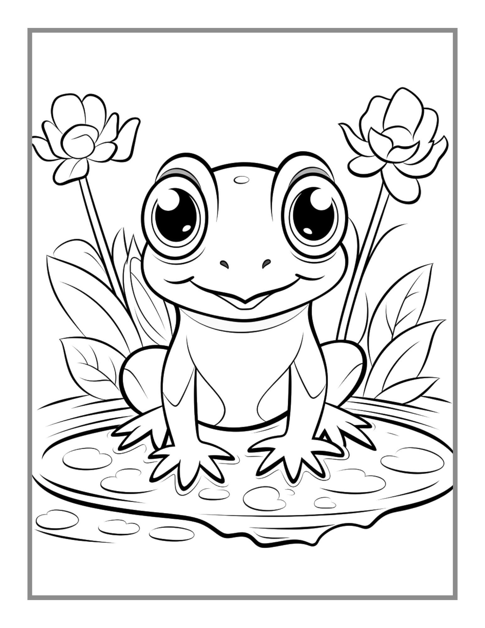50 Pages Cute Frog Toad Coloring Book Gift for Adults Kids Men Women ...