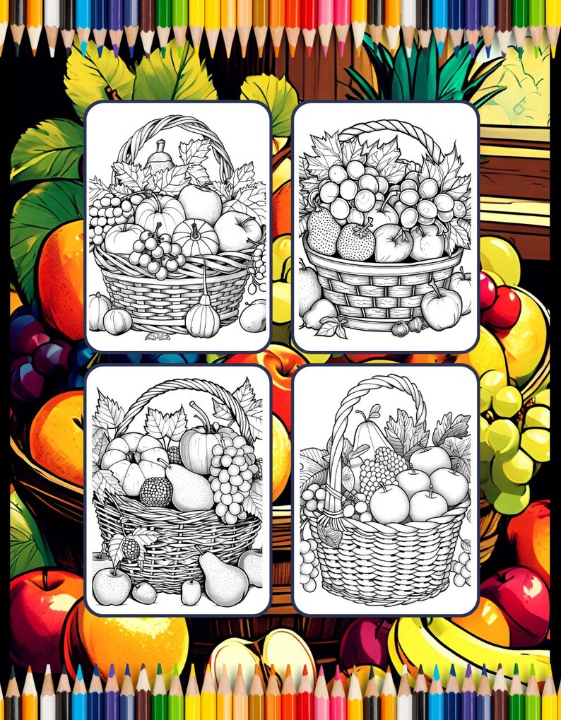 50 Pages Fruit Vegetable Coloring Book for Adults Kids Men Women Kids ...