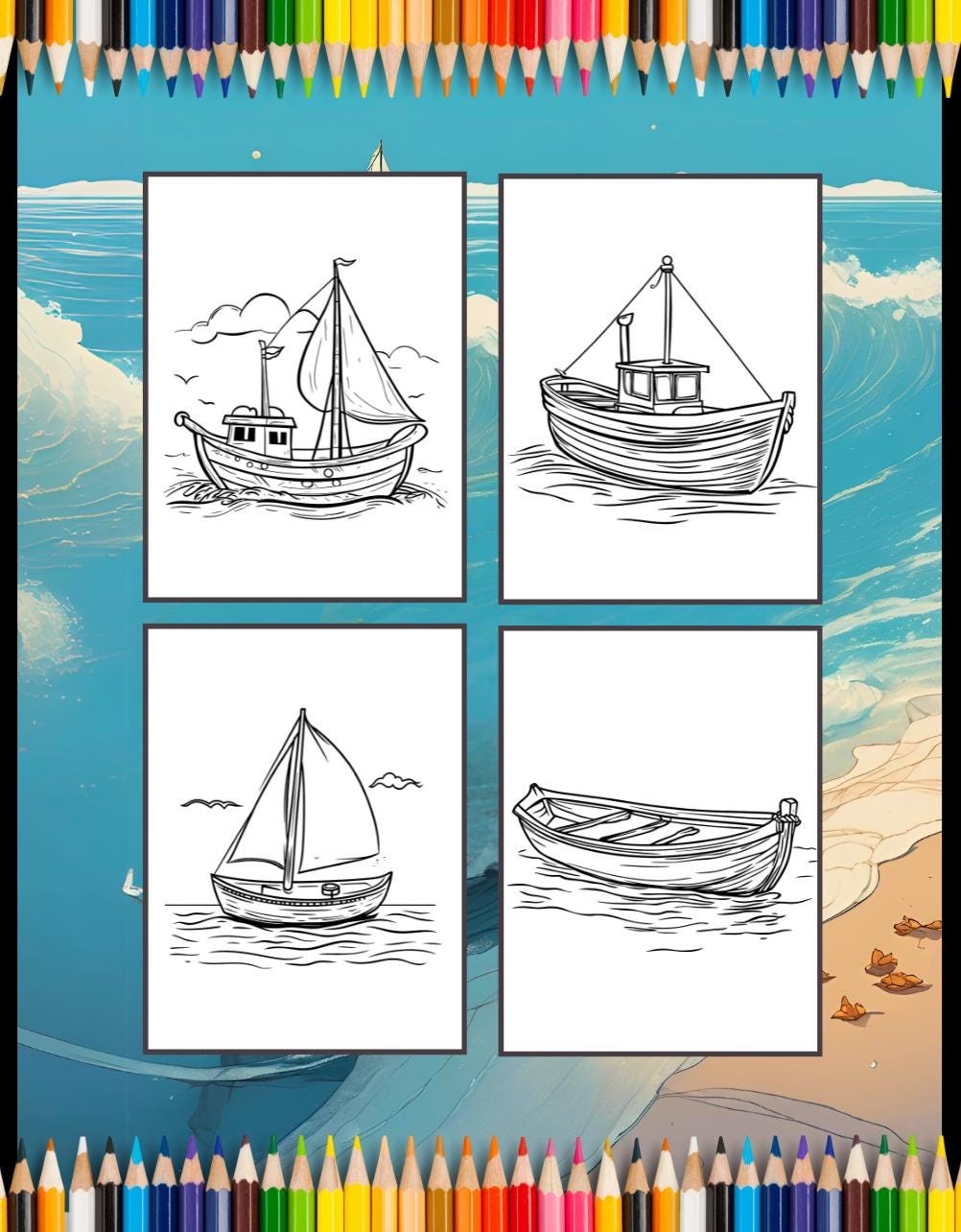 50 Pages Fishing Boat Coloring Book Gift for Adults Kids Men Women Boys ...