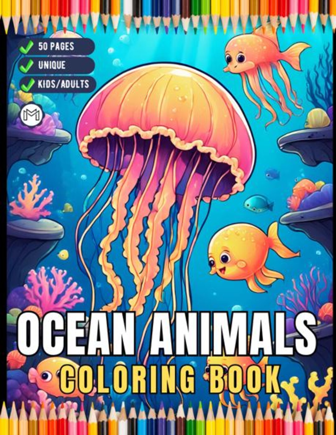 50 Pages Ocean Animals Cute Deep Sea Creatures Fish Coloring Book Gift ...