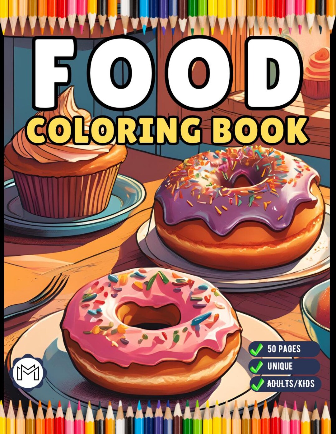 50 Pages Bold and Easy Food Coloring Book Gift for Adults Kids Men ...