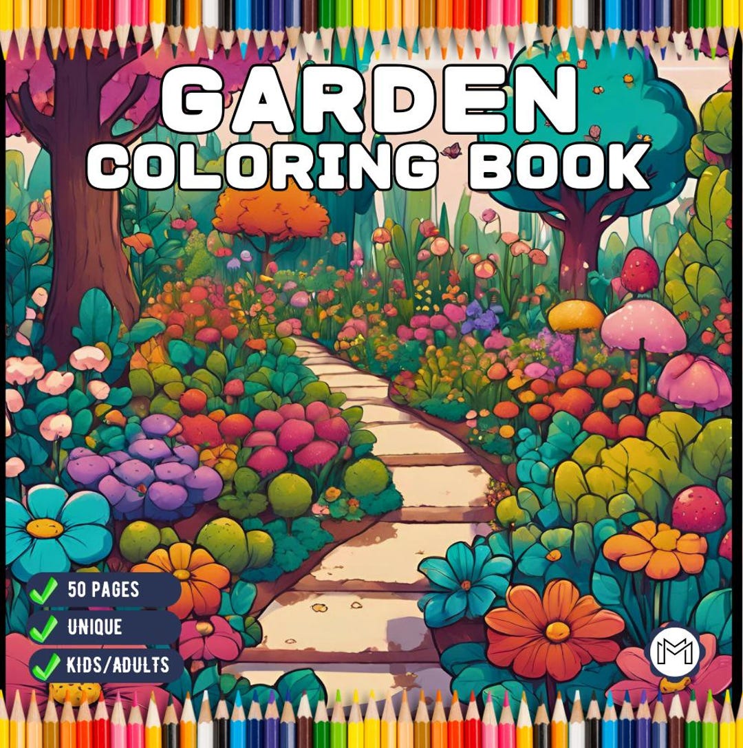50 Pages Cute Kawaii Garden Coloring Book Gift for Adults Kids Men ...