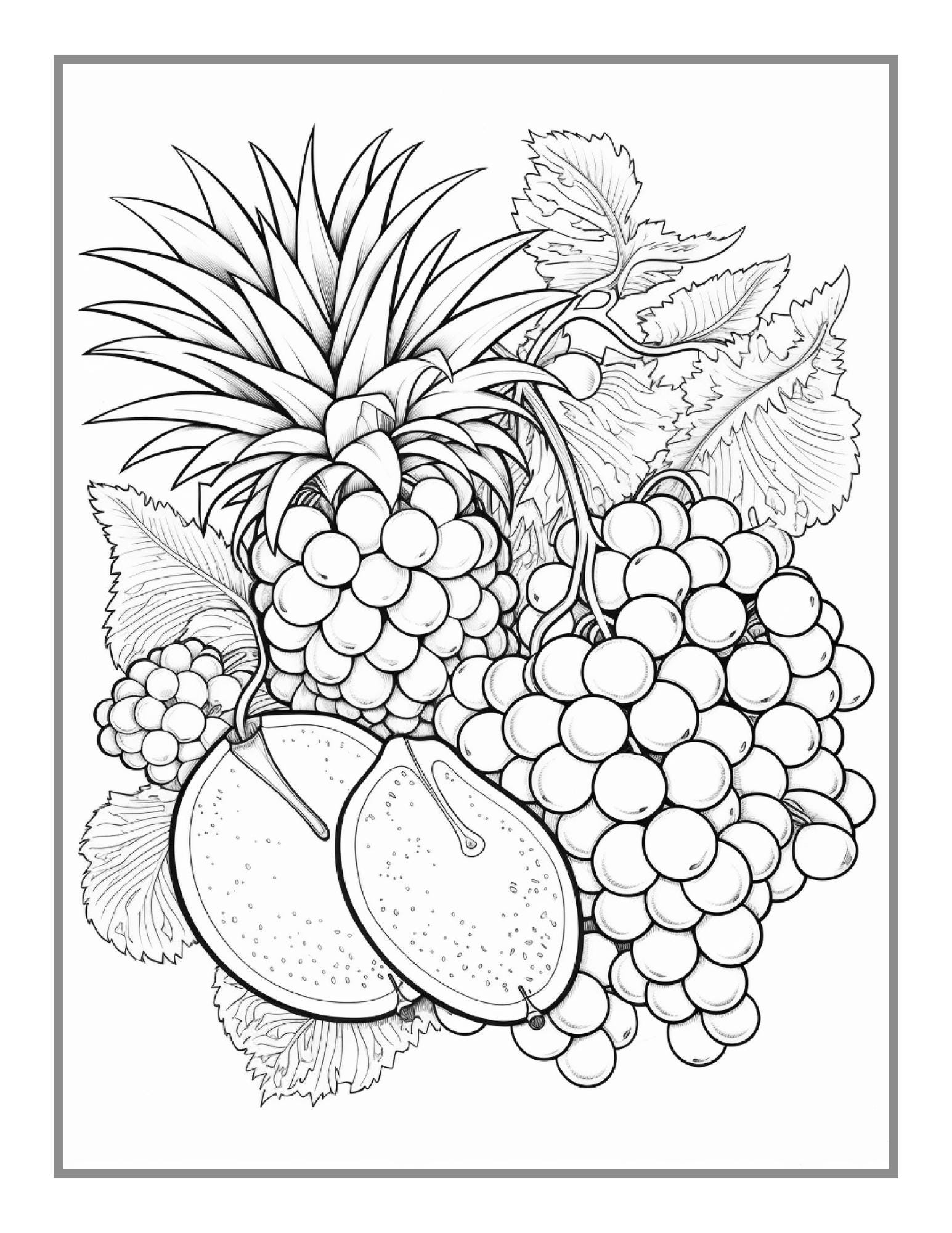 50 Pages Fruit Vegetable Coloring Book for Adults Kids Men Women Kids ...
