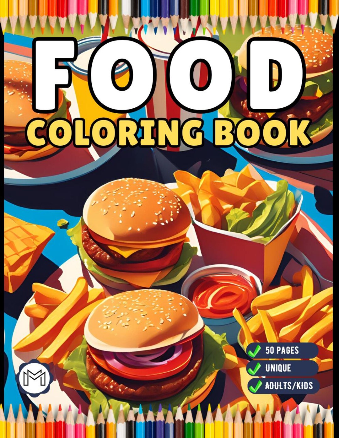 50 Pages Bold and Easy Food Coloring Book Gift for Adults Kids Men ...