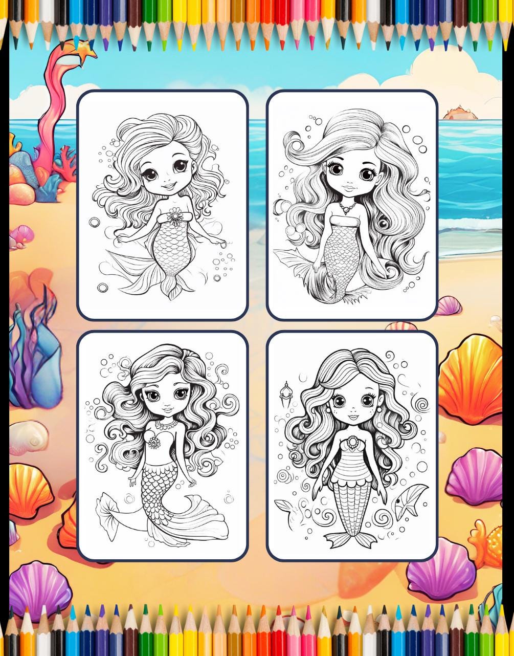 50 Pages Cute Easy Mermaid Coloring Book Gift for Kids Boys Girls Teens ...