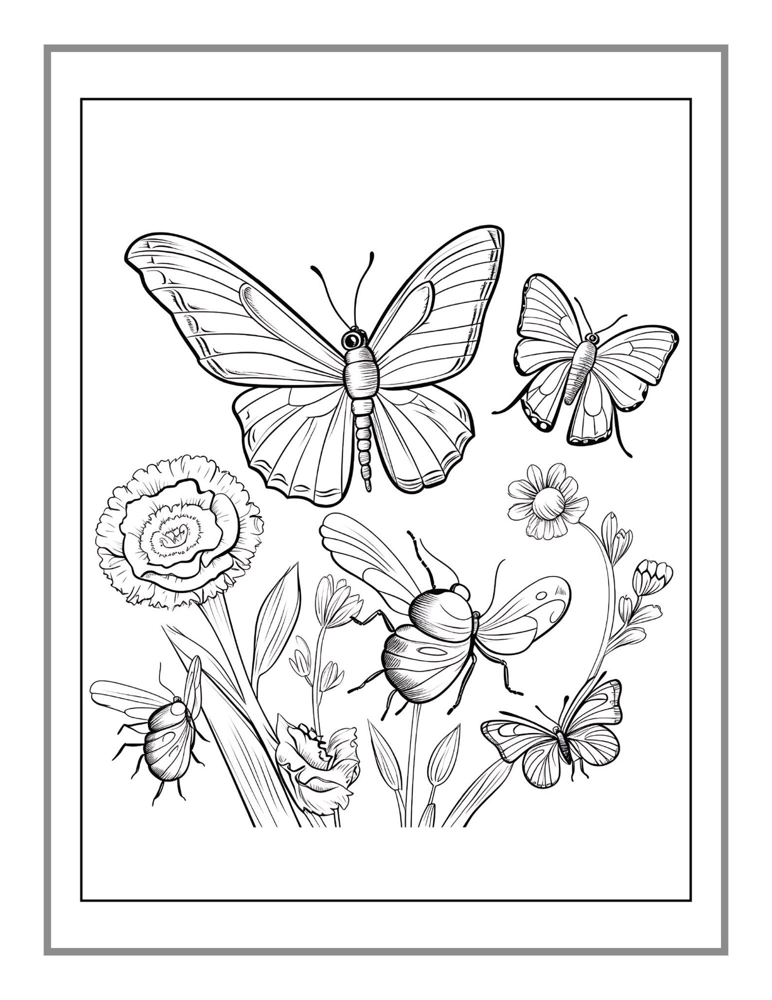 50 Pages Funny Cute Bugs and Insects Coloring Book for Adults Men Women ...