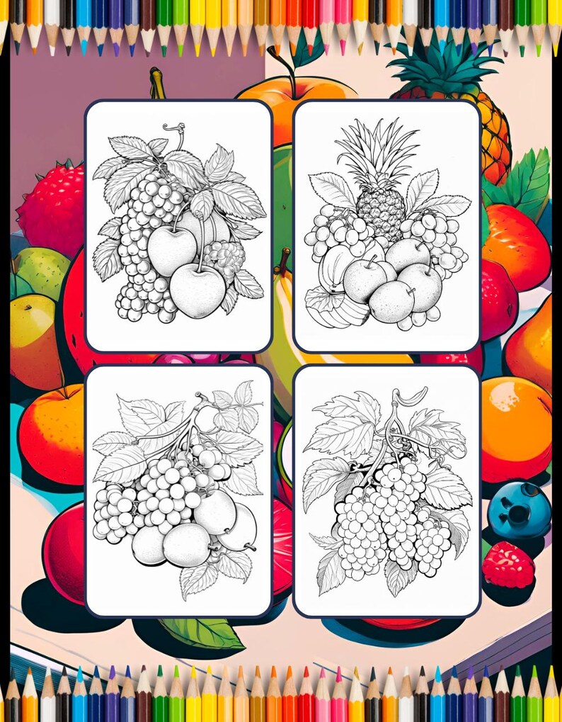 50 Pages Fruit Vegetable Coloring Book for Adults Kids Men Women Kids ...