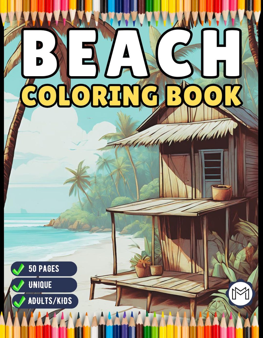 50 Pages Tropical Beach Homes Coloring Book Birthday Holiday Gift ...