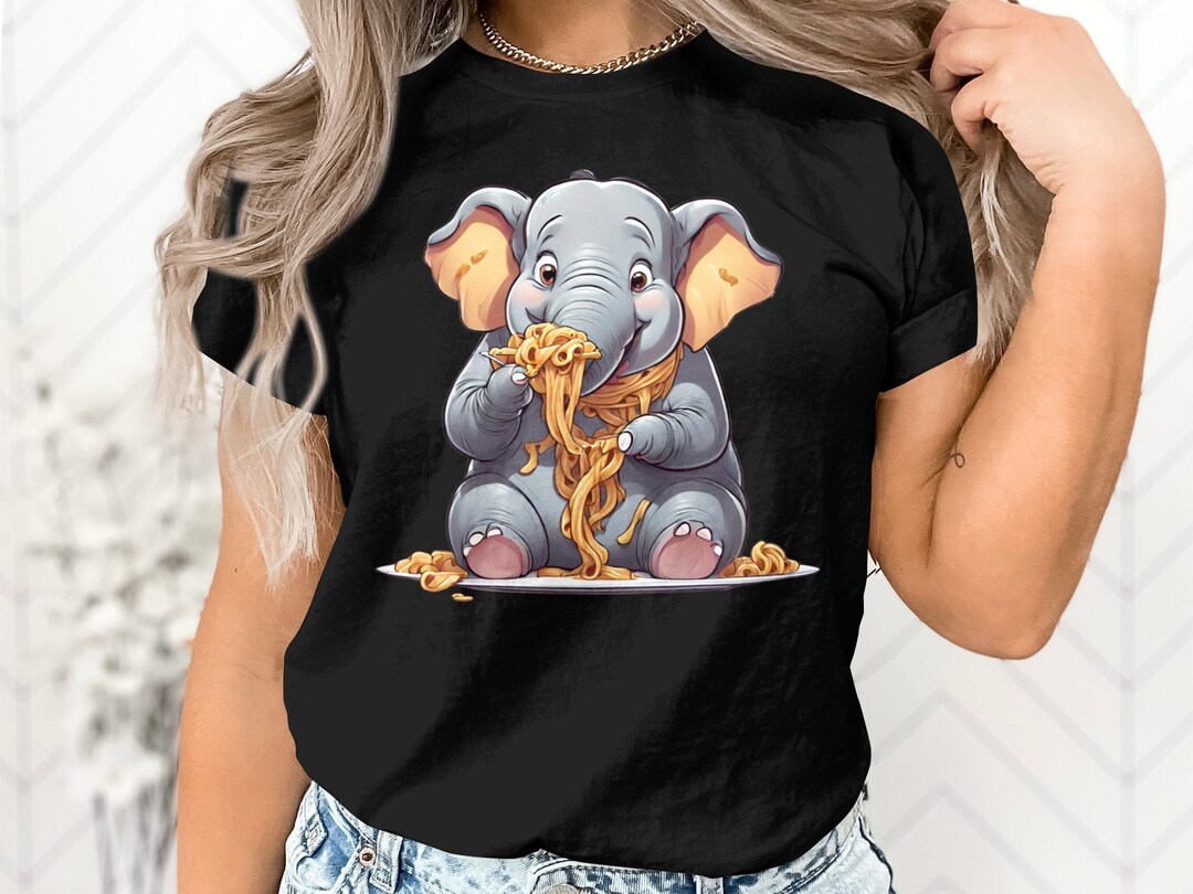 Cute Elephant Eating Pasta Spaghetti Ramen Food Foodie Gift T-shirt ...