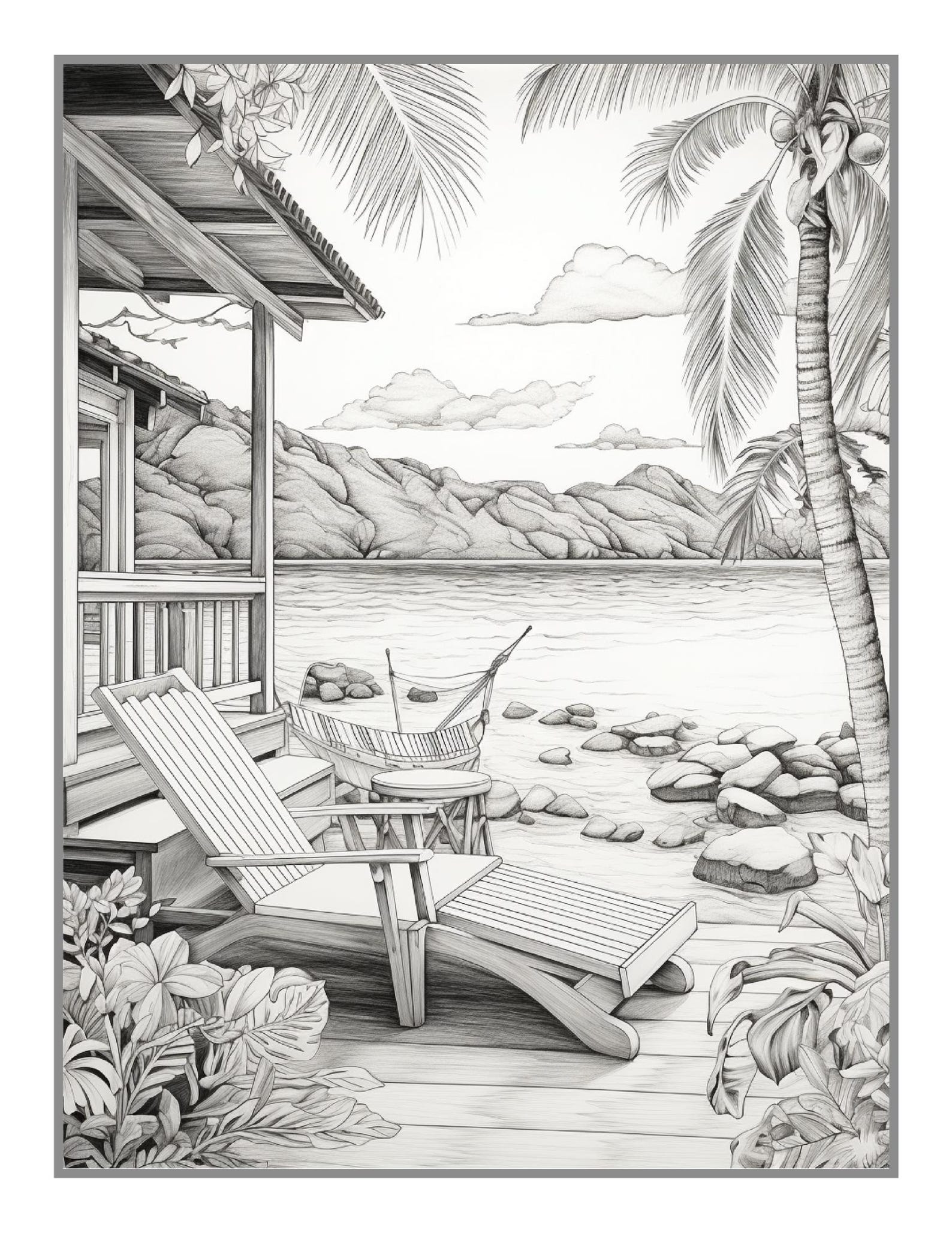 Tropical Beach Homes Coloring Book Birthday Holiday Gift for Adults Men ...