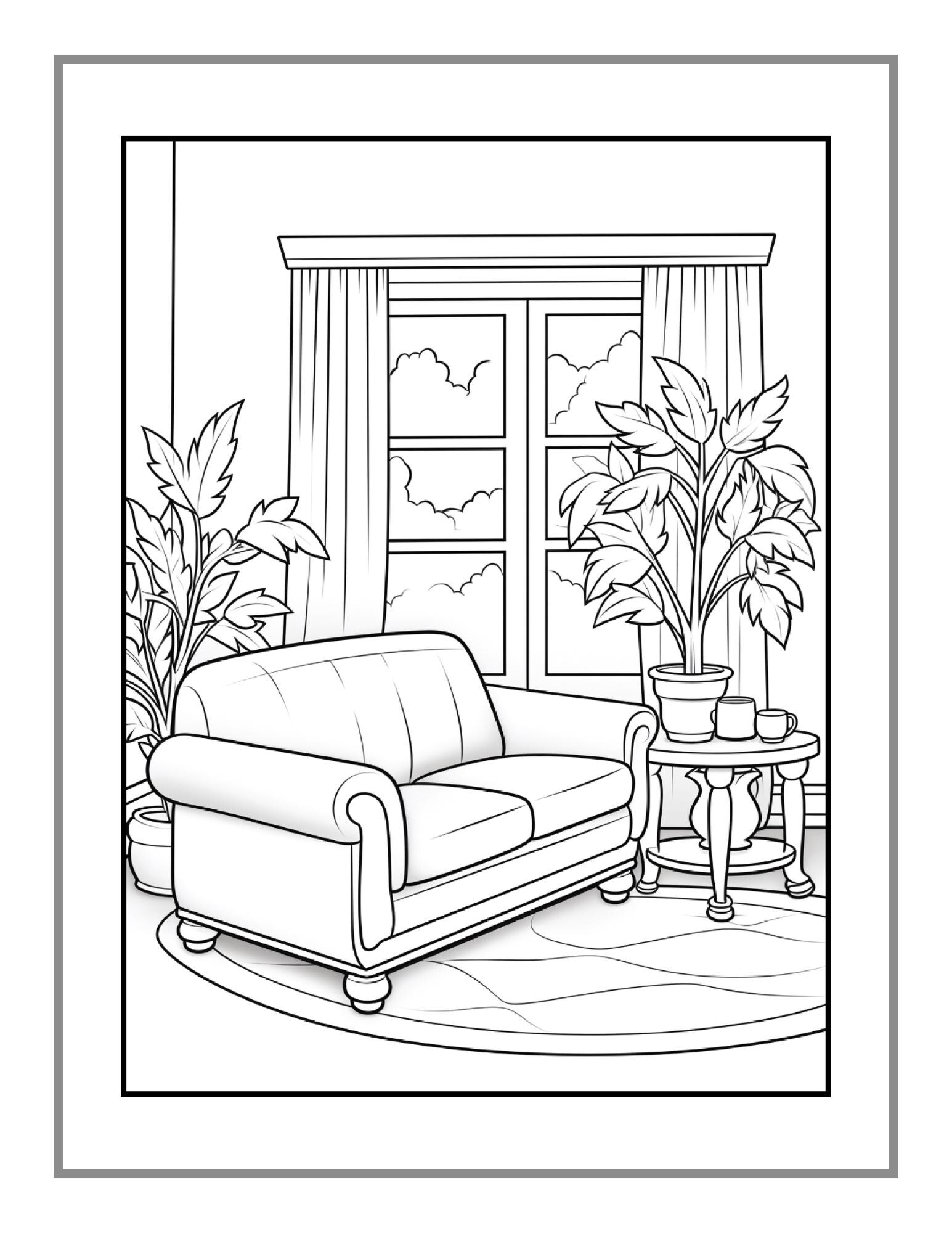 50 Pages Interior Design Cute Cozy Room Coloring Book Birthday Gift for ...