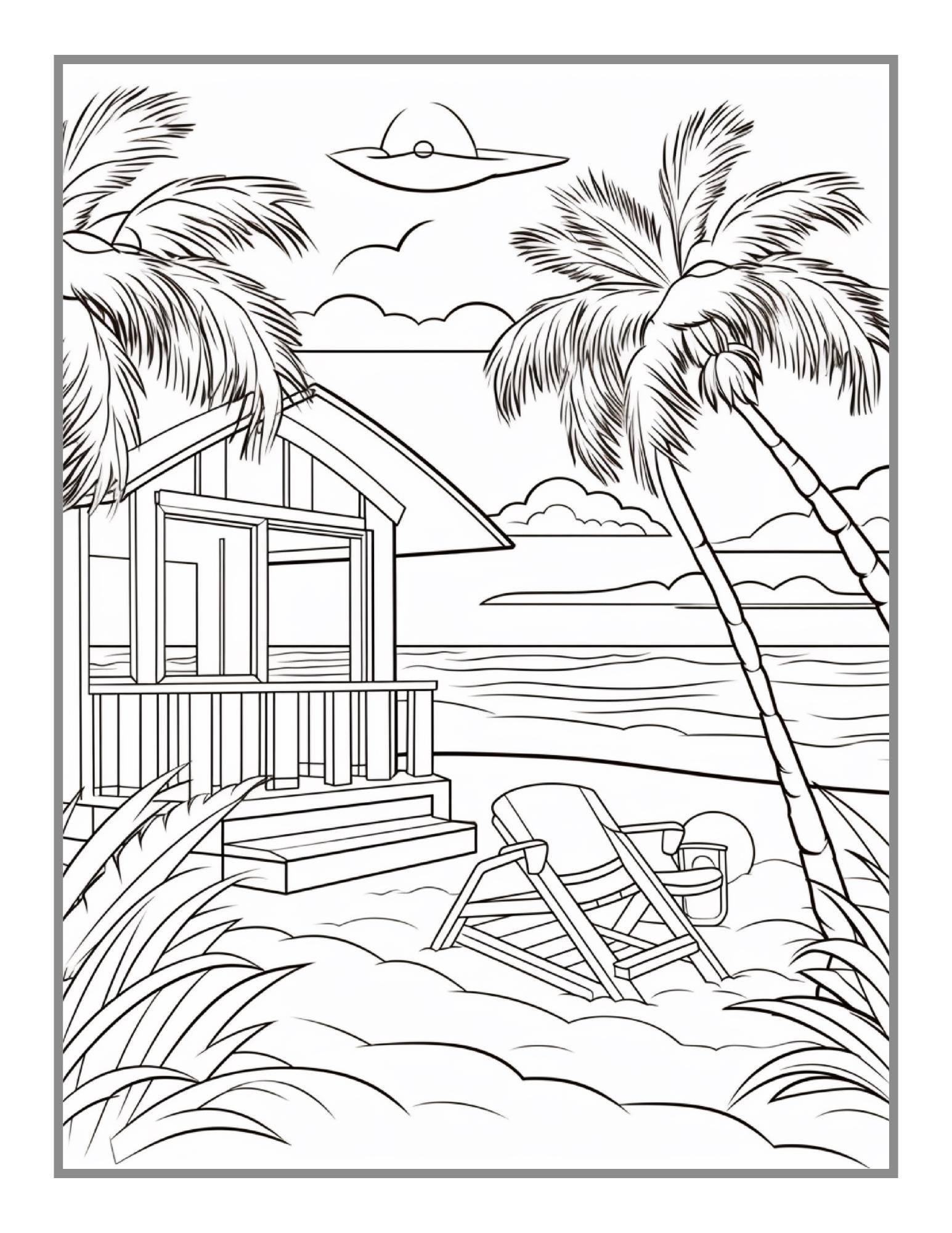 50 Pages Tropical Beach Homes Coloring Book Birthday Holiday Gift ...