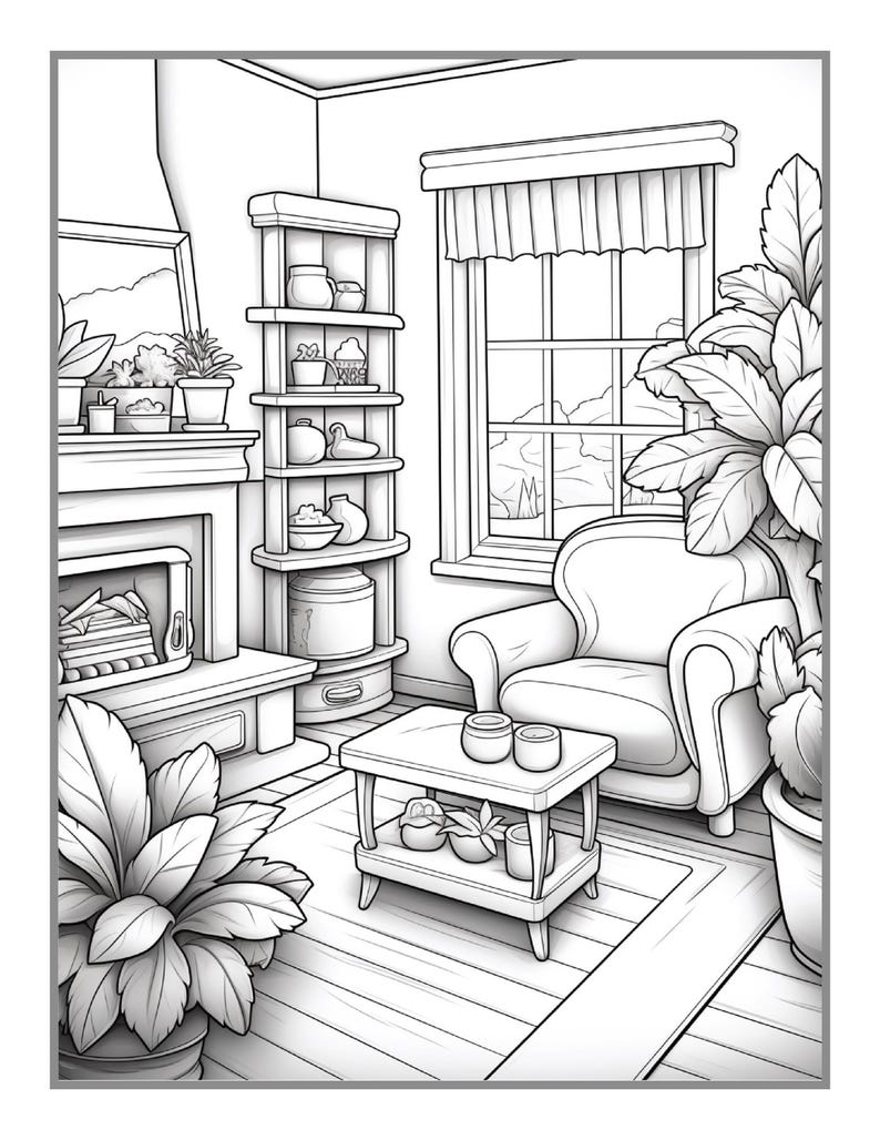 50 Pages Interior Design Cute Cozy Room Coloring Book Birthday Gift for ...