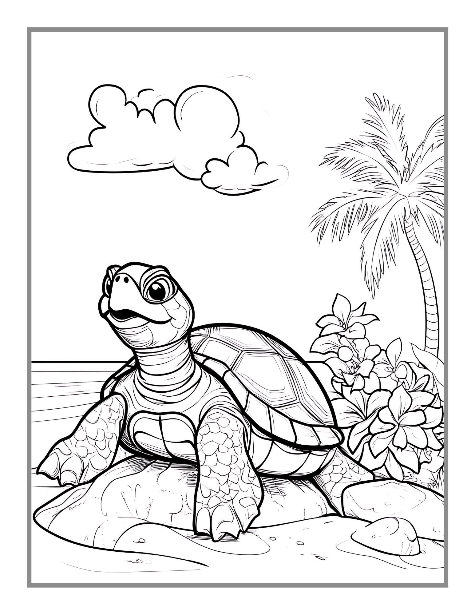 50 Pages Cute Sea Turtle Coloring Book Gift for Adults Kids Men Women ...