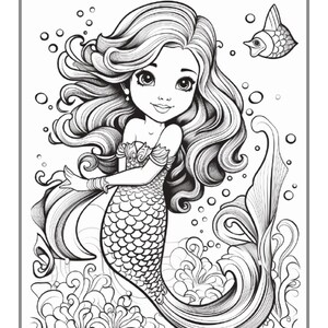50 Pages Cute Easy Mermaid Coloring Book Gift for Kids Boys Girls Teens ...