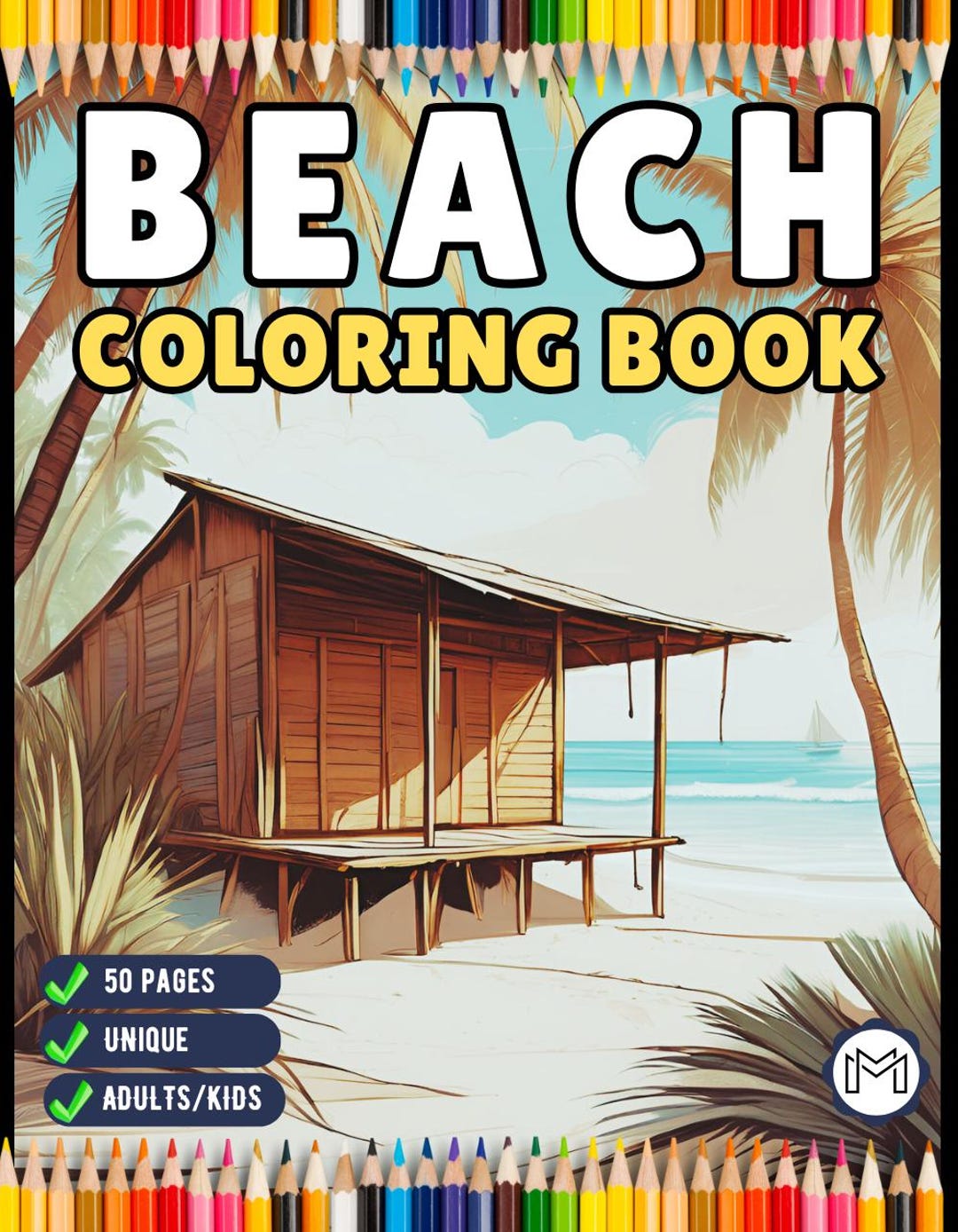 50 Pages Tropical Beach Homes Coloring Book Birthday Holiday Gift ...