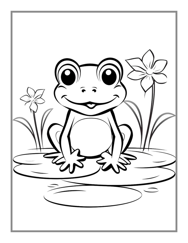 50 Pages Cute Frog Toad Coloring Book Gift for Adults Kids Men Women ...