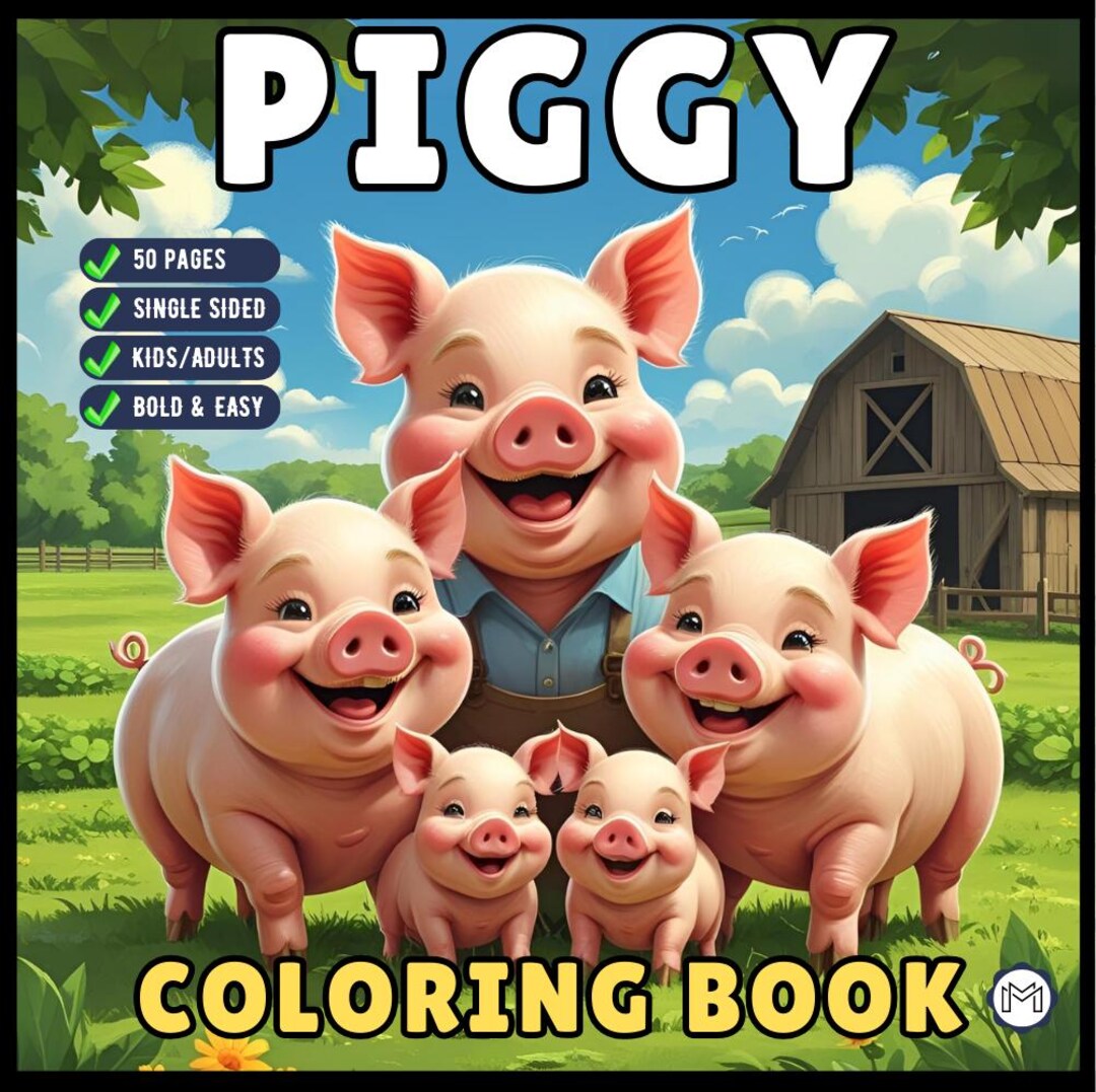 50 Pages Single Sided Cute Pig Coloring Book Gift for Adults Men Women ...