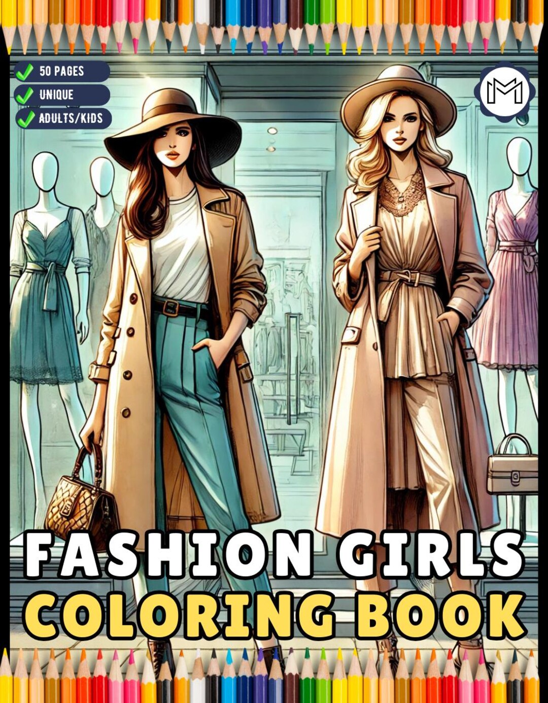 50 Pages Fashion Girl Coloring Book Gift for Adults Men Women Kids Boys ...