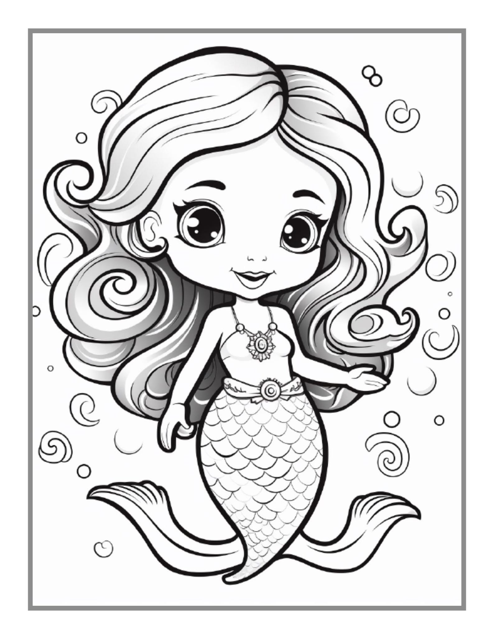 50 Pages Cute Easy Mermaid Coloring Book Gift for Kids Boys Girls Teens ...