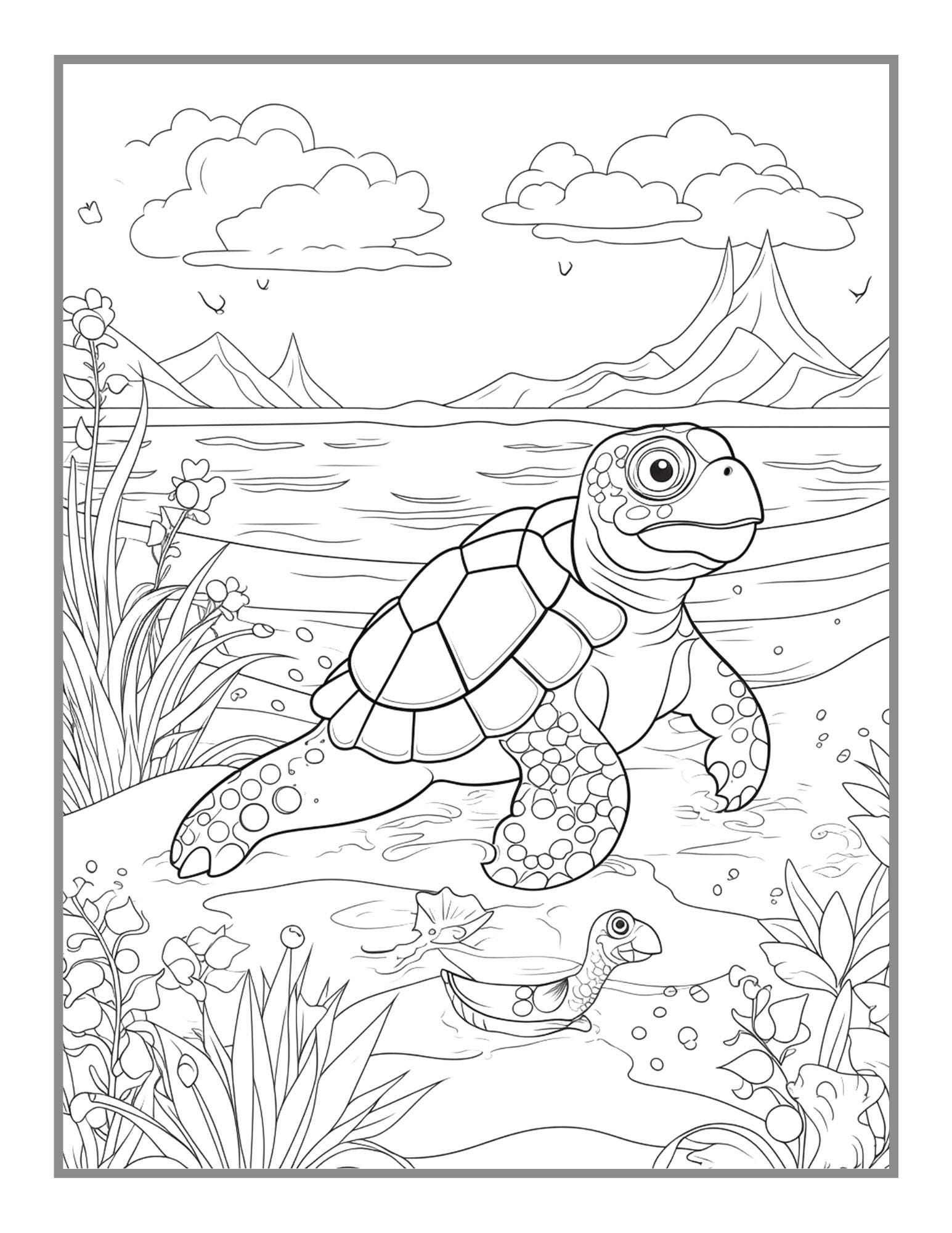 50 Pages Cute Sea Turtle Coloring Book Gift for Adults Kids Men Women ...
