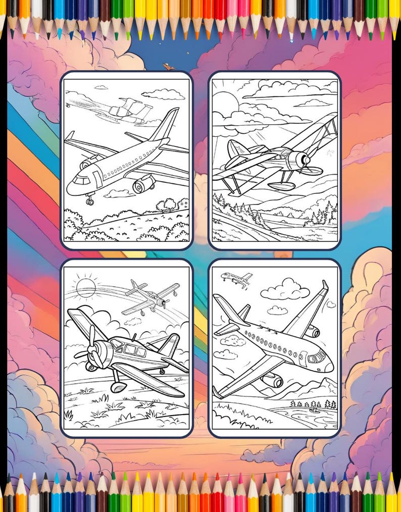 50 Pages Cute Airplane Coloring Book Gift for Kids Boys Girls Teens ...