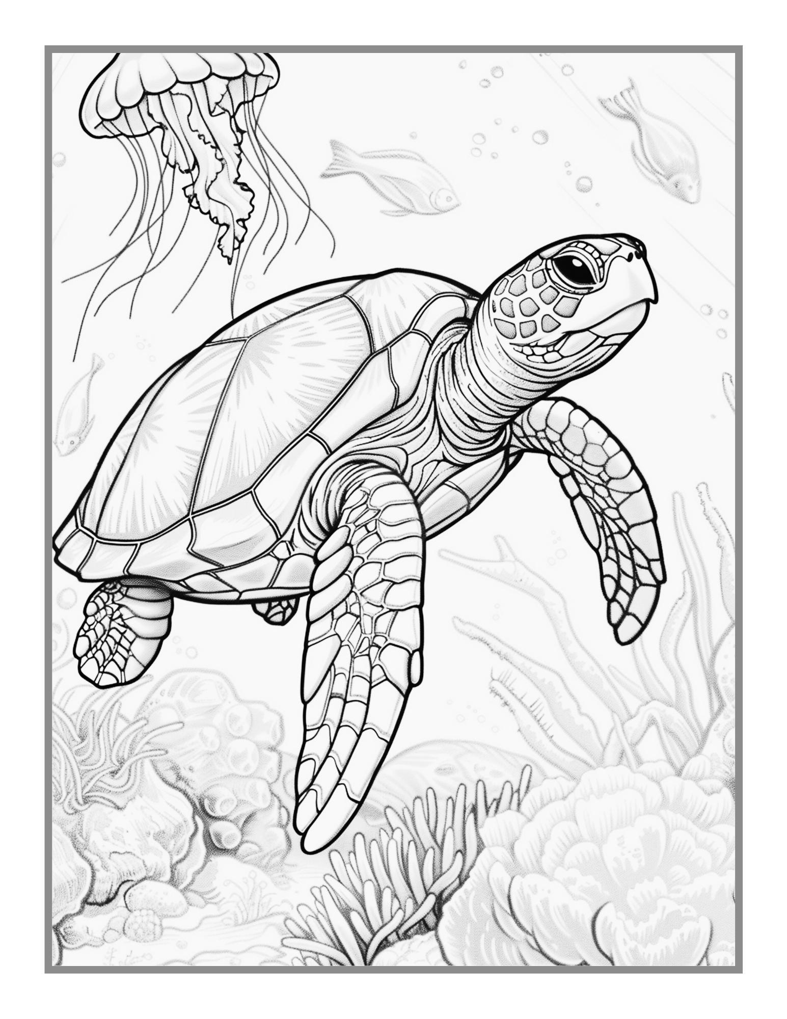 50 Pages Cute Sea Turtle Coloring Book Gift for Adults Kids Men Women ...