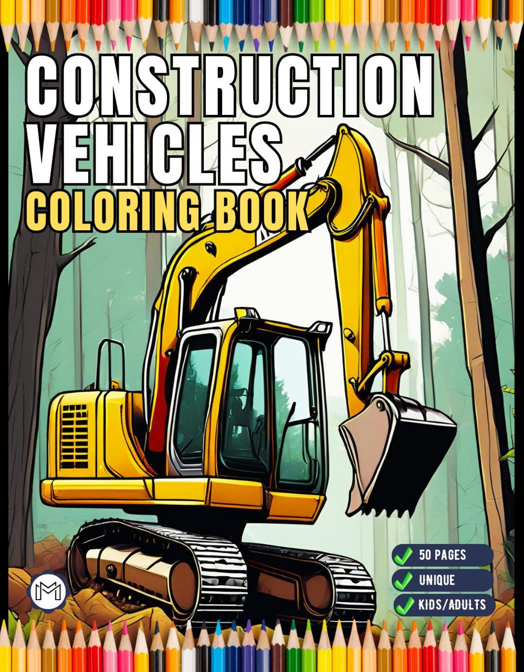 50 Pages Construction Vehicle Coloring Book Gift for Men Women Adults ...