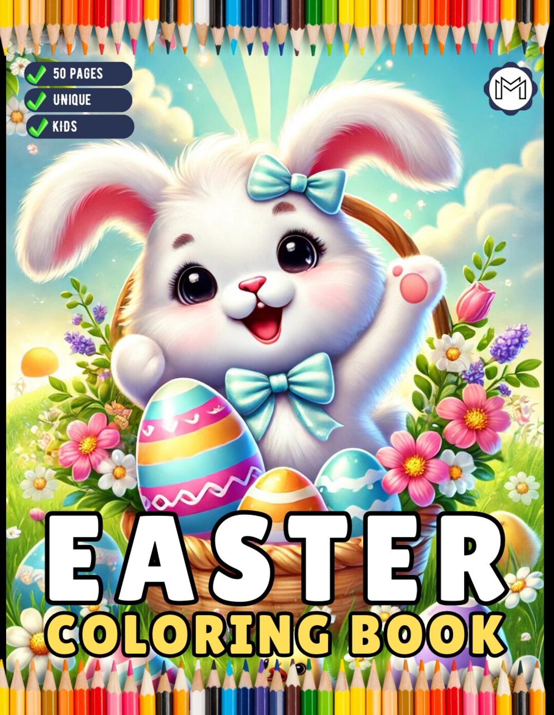 Easter Eggs and Bunny Coloring Book 50 Pages Easter Coloring Book Gift ...