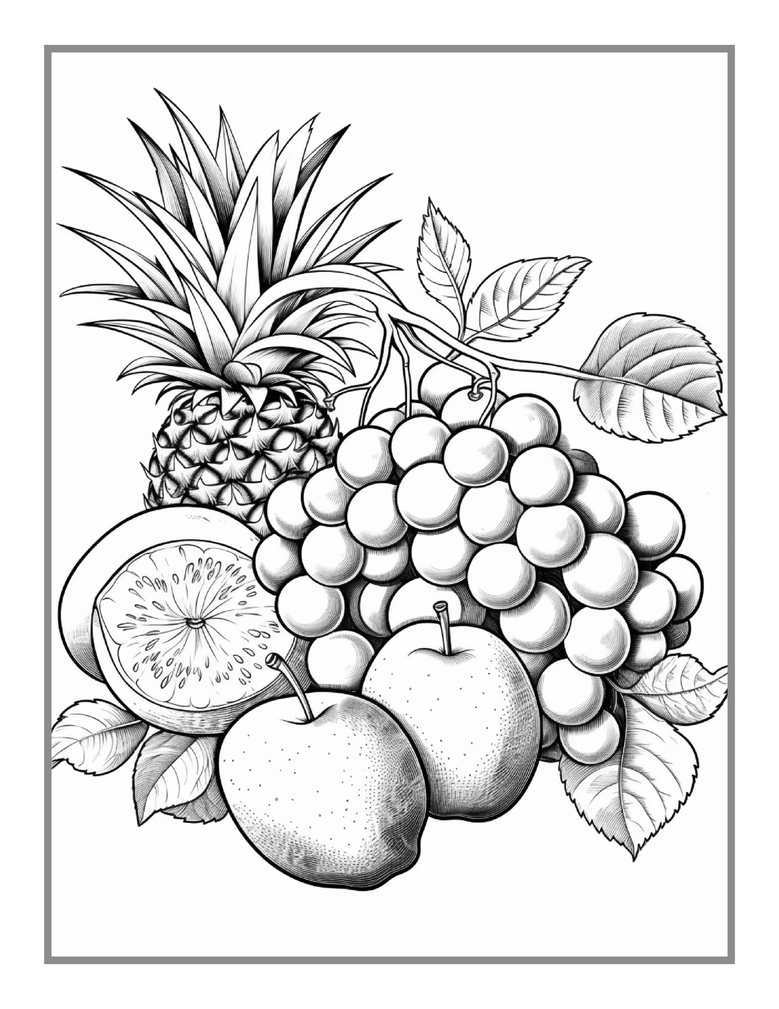 50 Pages Fruit Vegetable Coloring Book for Adults Kids Men Women Kids ...