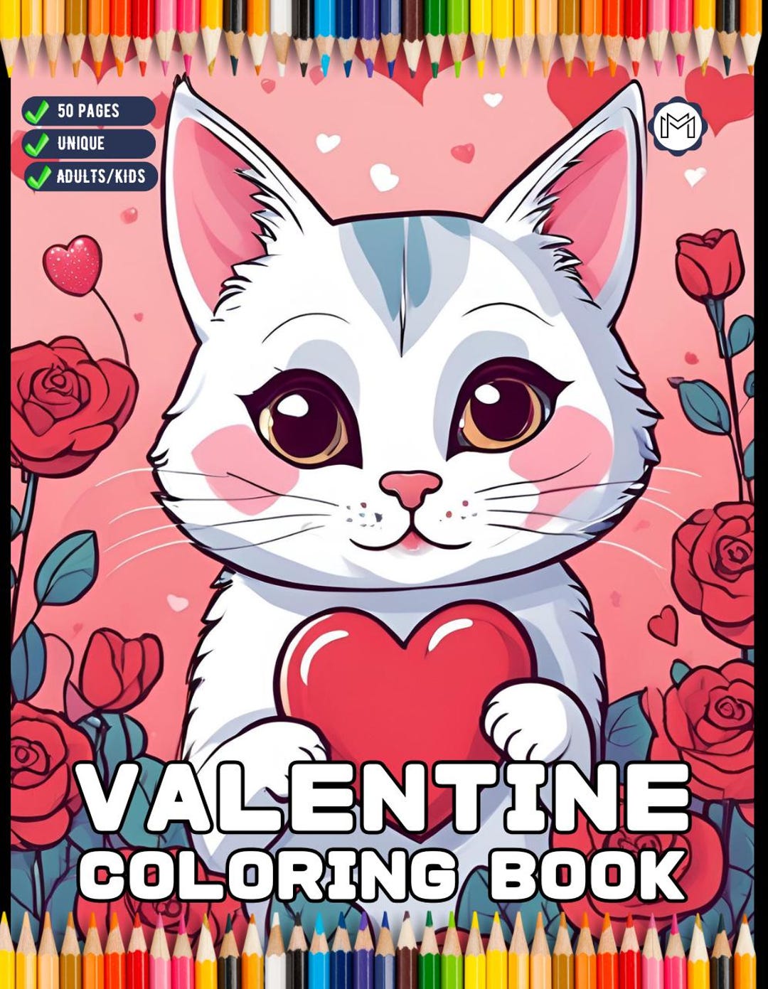 Cute Cat Kitten Valentine Day Coloring Book Gift for Adults Kids Men ...