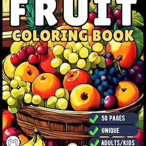 50 Pages Fruit Vegetable Coloring Book for Adults Kids Men Women Kids ...