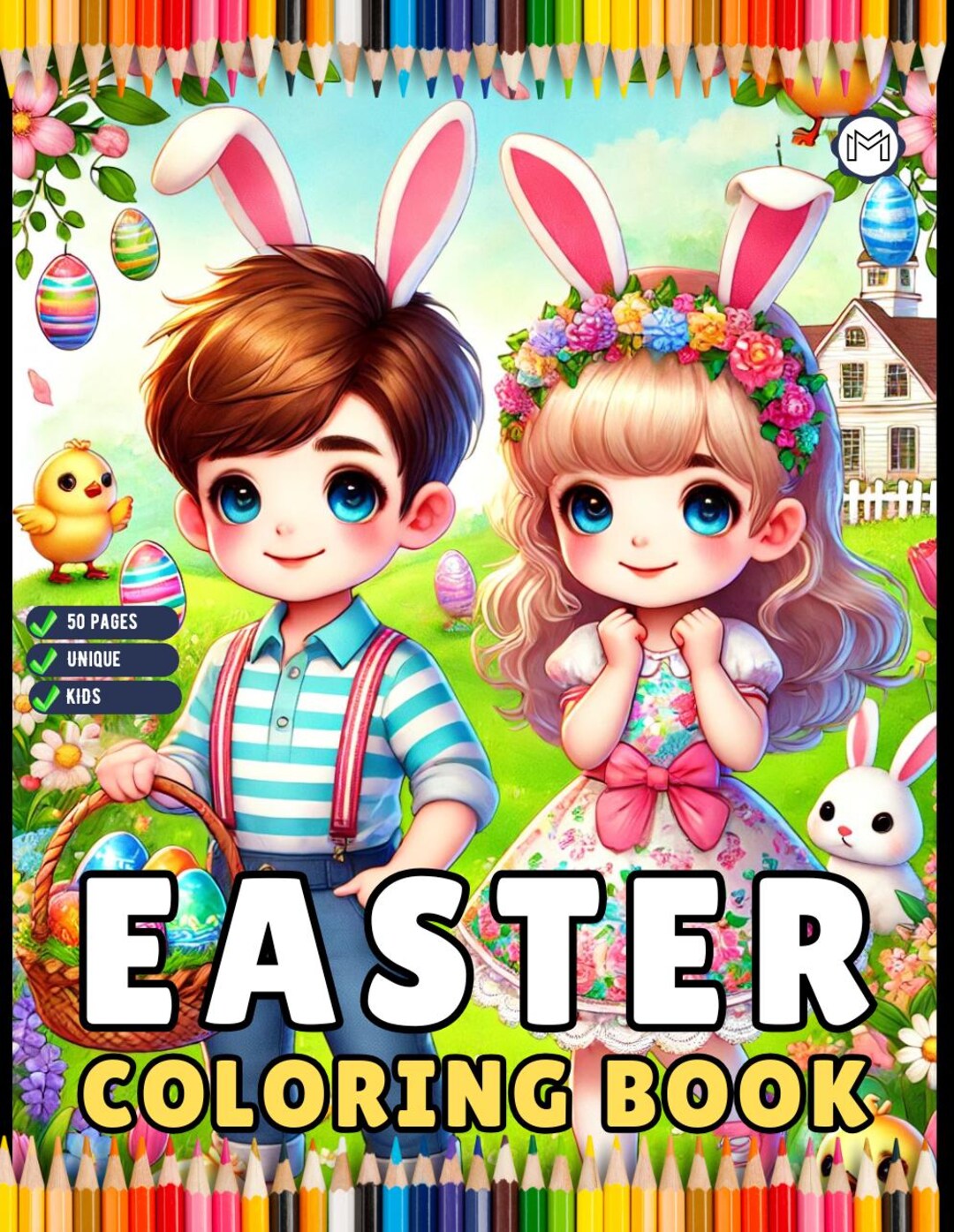 50 Pages Easter Coloring Book Gift for Kids Boys Girls Teens Youth Bold ...