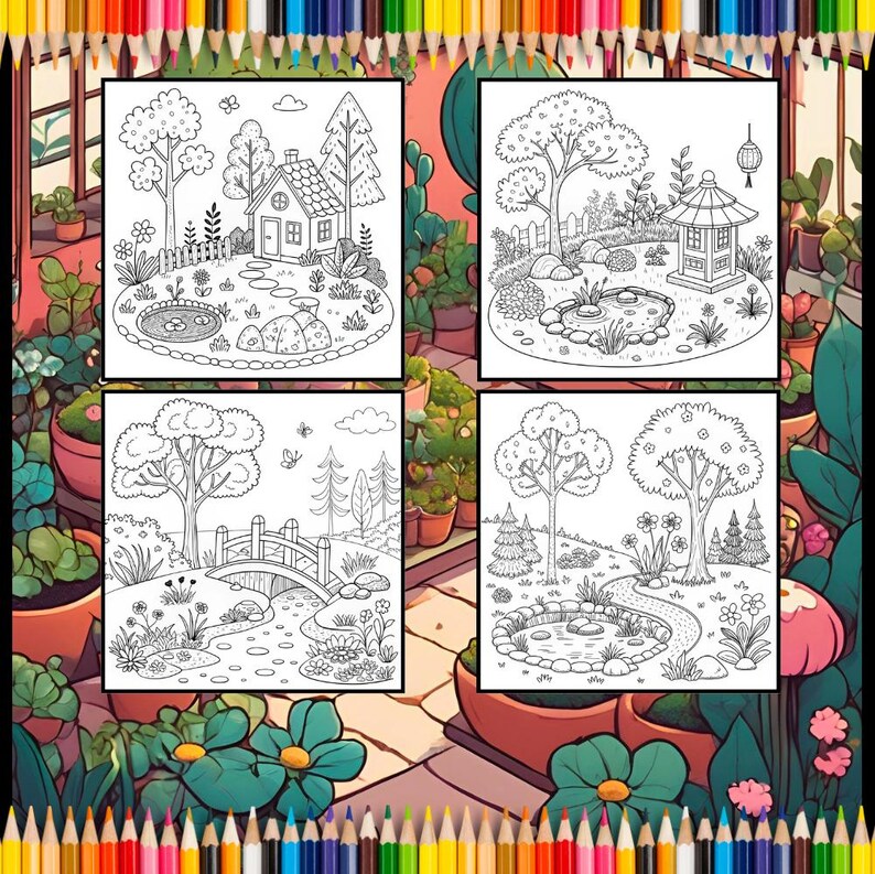 50 Pages Cute Kawaii Garden Coloring Book Gift for Adults Kids Men ...