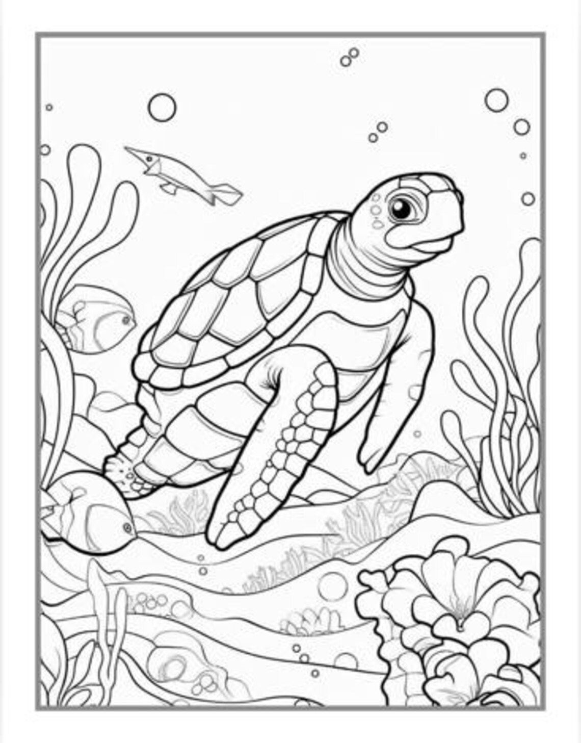 50 Pages Ocean Animals Cute Deep Sea Creatures Fish Coloring Book Gift ...