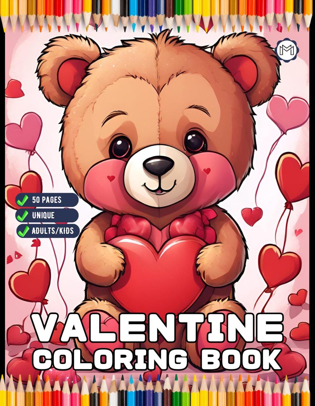 50 Pages Cute Animals Valentine Day Coloring Book Gift for Adults Kids ...