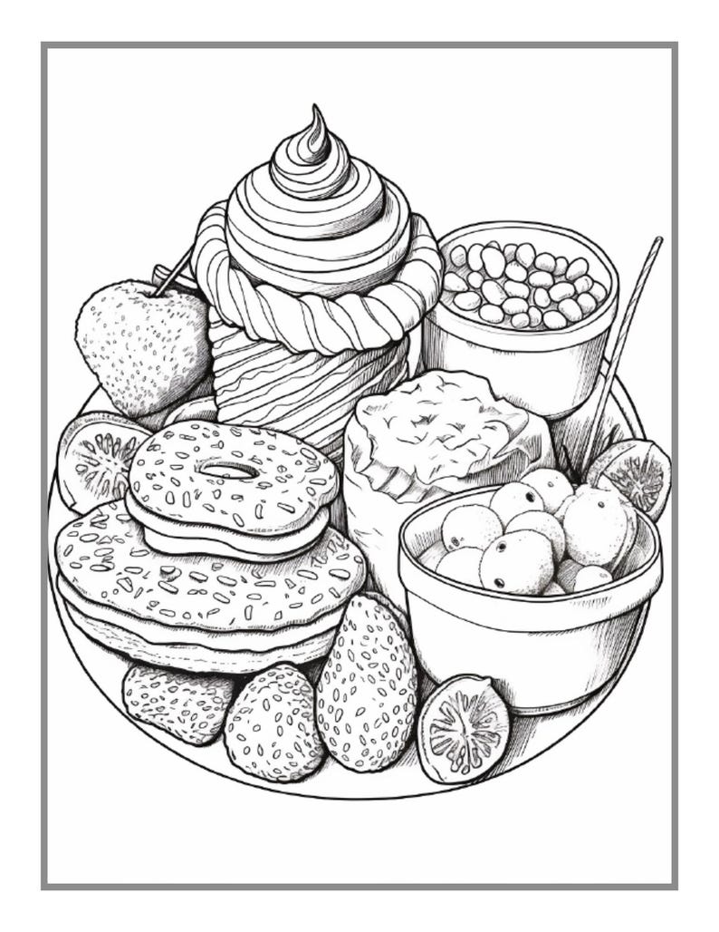 50 Pages Bold and Easy Food Coloring Book Gift for Adults Kids Men ...