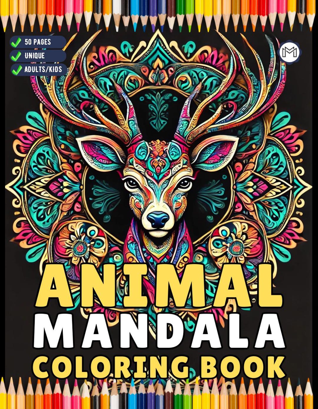 50 Pages Bold and Easy Animal Mandala Coloring Book Gift for Adults ...