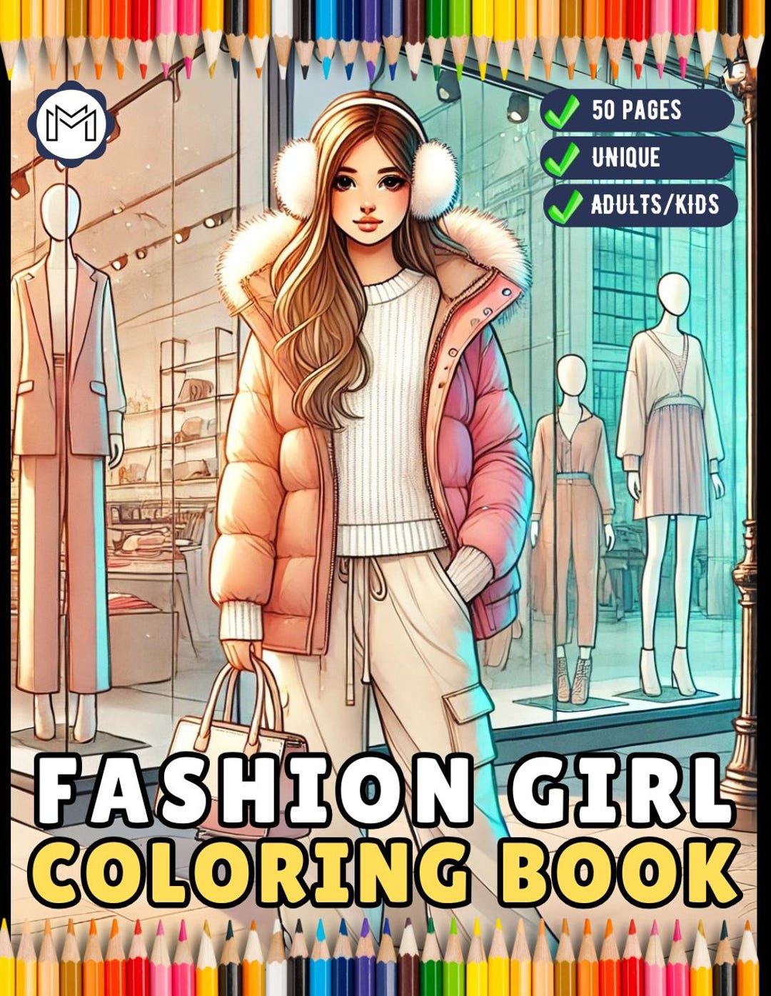 50 Pages Fashion Girl Coloring Book Gift for Adults Men Women Kids Boys ...