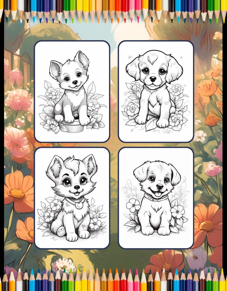 50 Pages Cute Dog Puppy Lover Coloring Book Gift for Adults Kids Boys ...