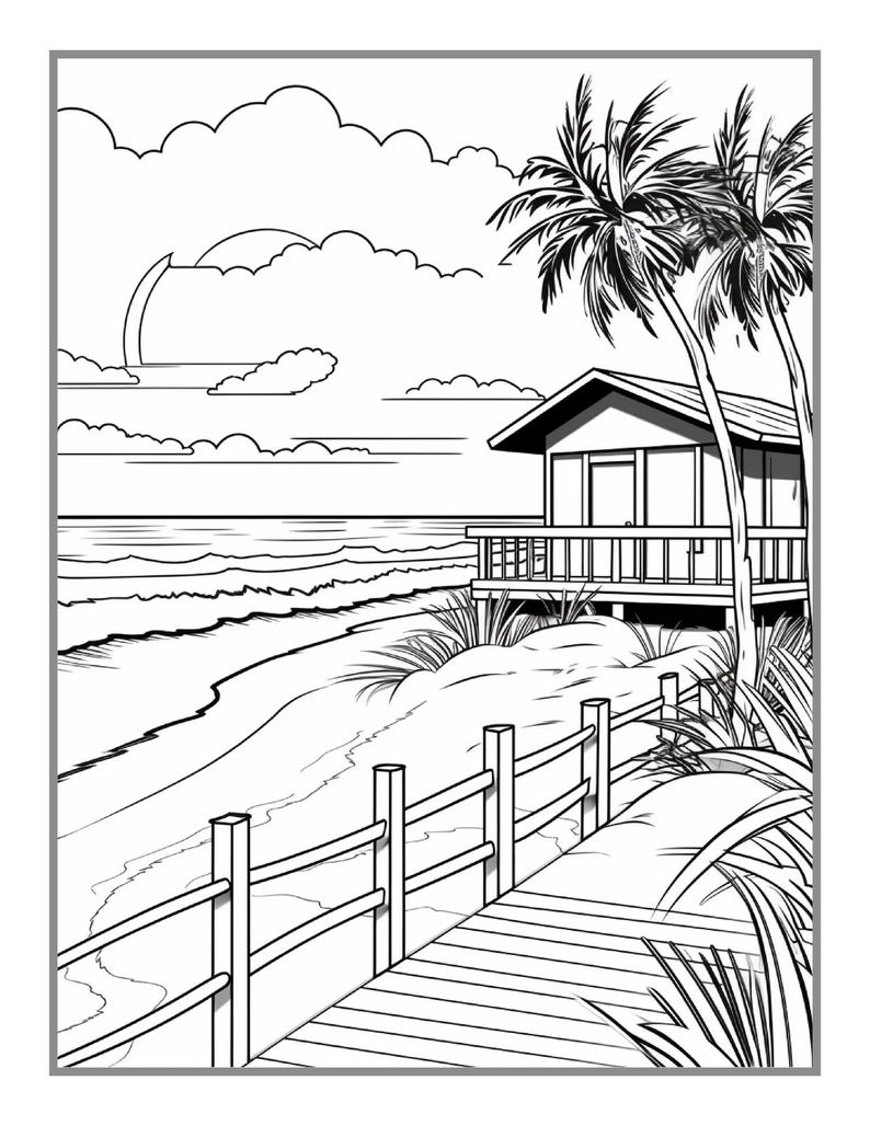 50 Pages Tropical Beach Homes Coloring Book Birthday Holiday Gift ...