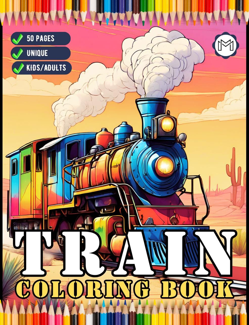 50 Pages Train Locomotive Enthusiasts Coloring Book Gift for Adults ...