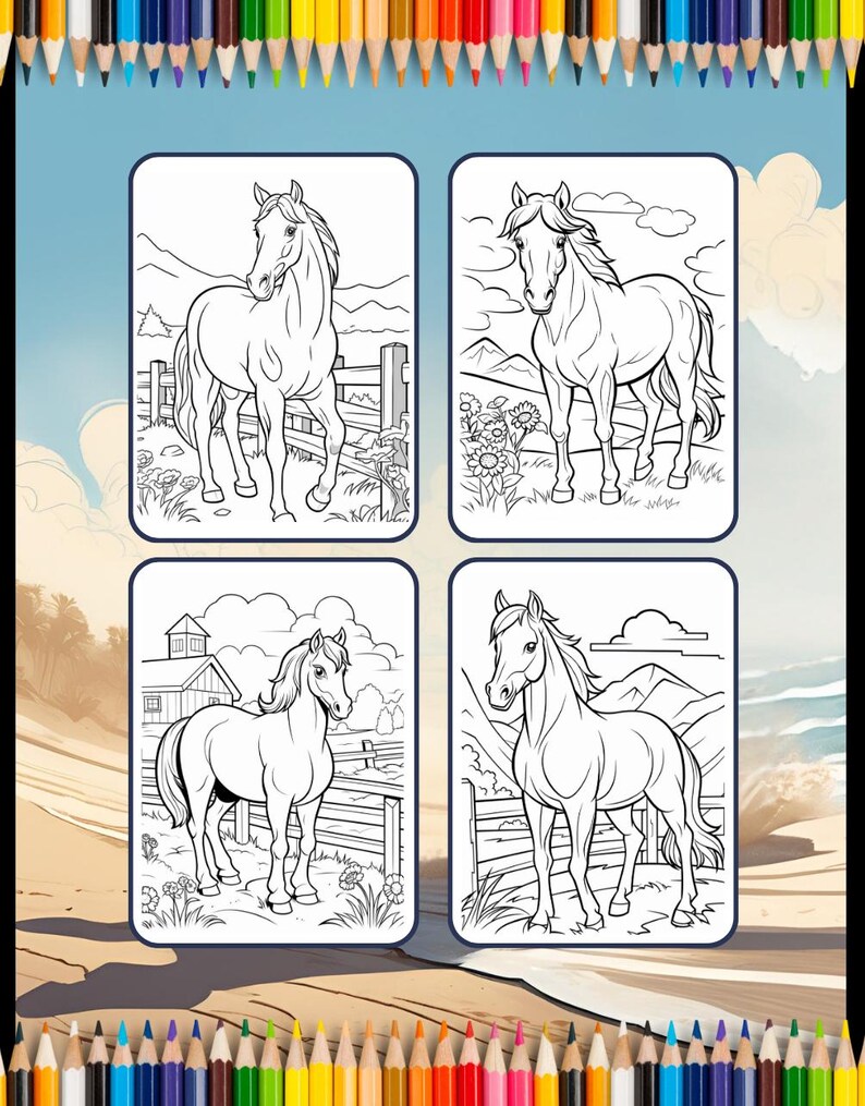 50 Pages Horse Coloring Book Gift for Adults Kids Men Women Kids Boys ...