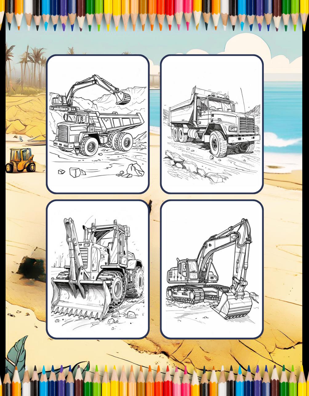 50 Pages Construction Vehicle Coloring Book Gift for Men Women Adults ...