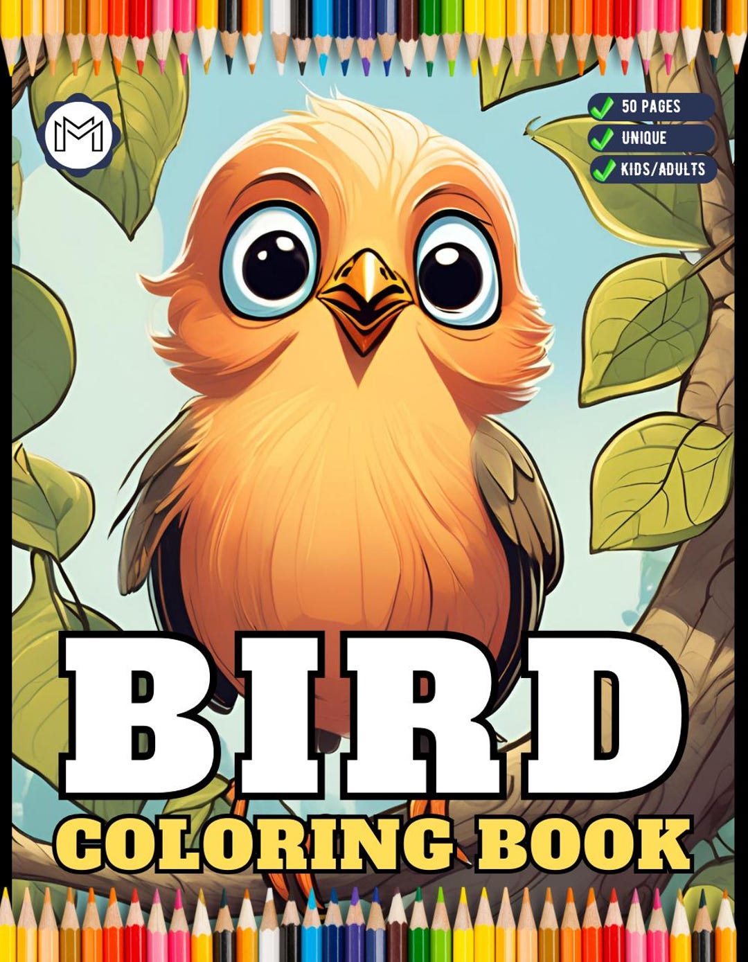 50 Pages Funny Bird Coloring Book Gift for Adults Kids Men Women Boys ...
