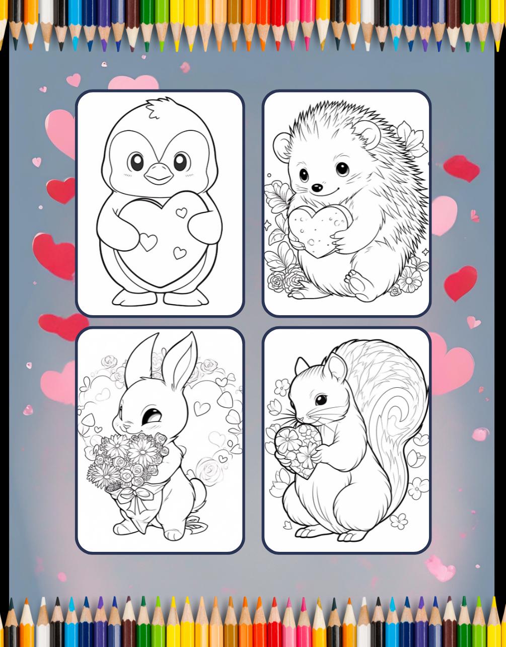 Cute Animals Valentine Day Coloring Book Gift for Adults Kids Men Women ...